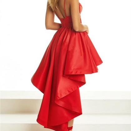 Red Plunging V Neck Homecoming Dress,low Back Party Dress With High Low ...