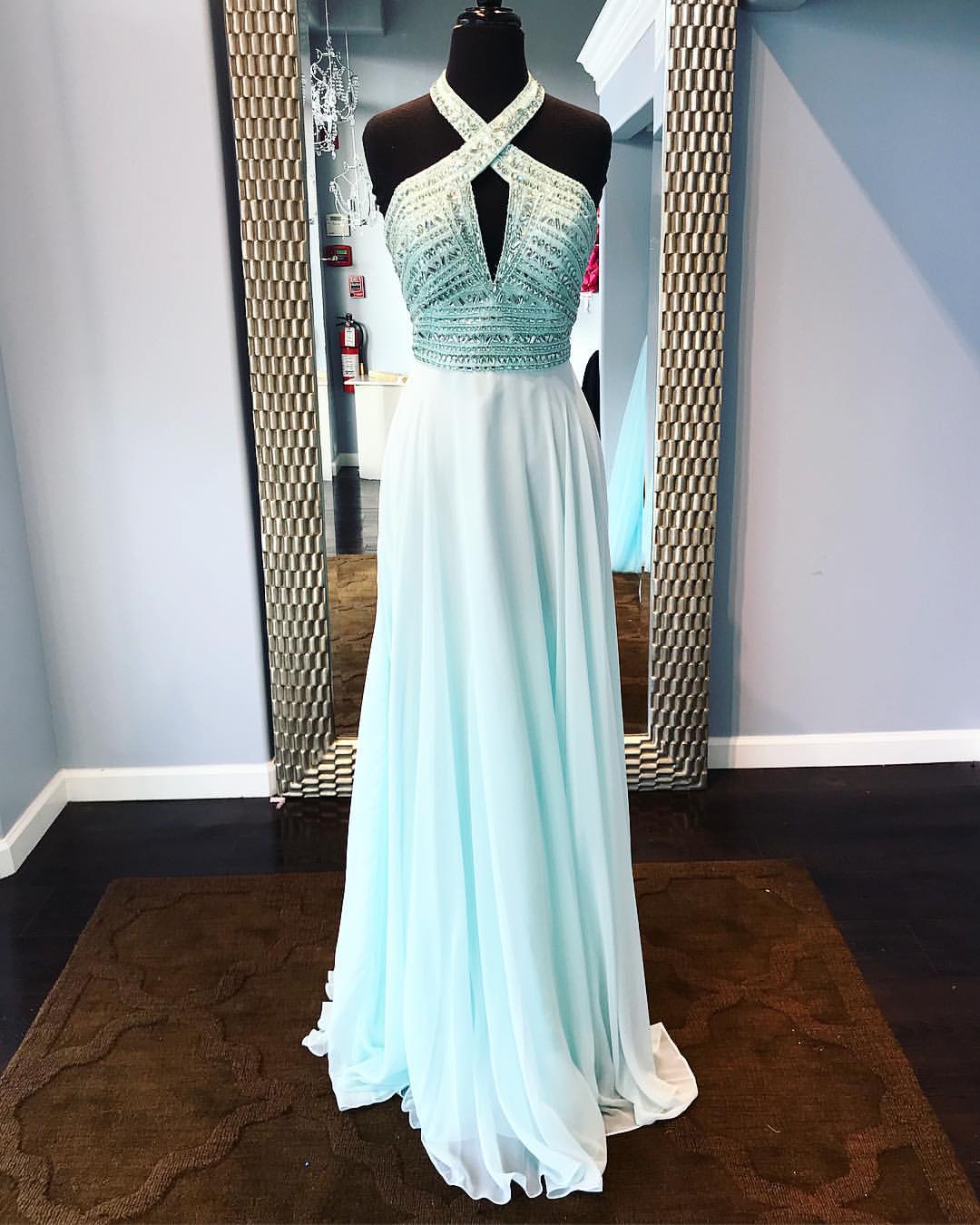 2018 Halter Chiffon Prom Dress Ice Green Party Dress, Formal Gown With ...