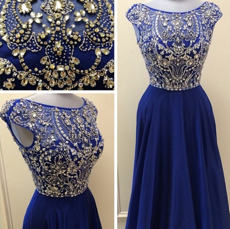 2015 Blue Chiffon Floor-length Evening Dress With Beading on Luulla